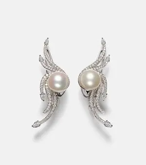 Yeprem Pearlescent 18kt White Gold Earrings With Diamonds And Pearls - Silver