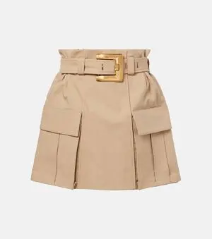 Balmain Belted Cotton Gabardine Miniskirt - Beige