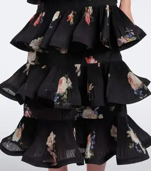 Zimmermann Floral Pleated Ruffled Midi Dress