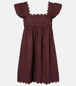 JULIET DUNN Scalloped Cotton Poplin Minidress - Burgundy