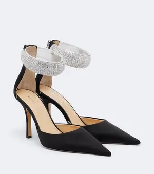 Mach & Mach Embellished Satin Pointed Toe Pumps