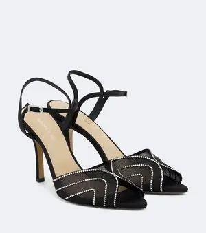 Mach & Mach Embellished Mesh Pointed Toe Stiletto Sandals