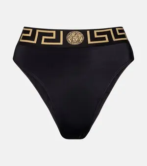 Versace Logo High Waisted Bikini Bottoms - Black