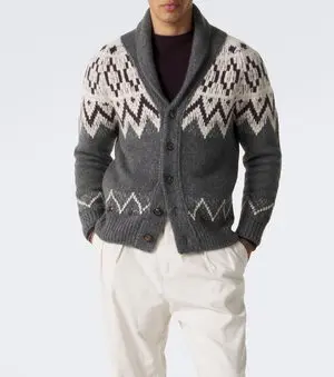 Eleventy Cashmere And Silk Jacquard Cardigan