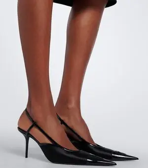 Saint Laurent Renée Satin And Leather Slingback Pumps