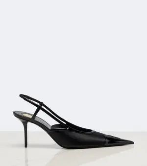 Saint Laurent Renée Satin And Leather Slingback Pumps