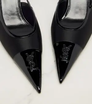 Saint Laurent Renée Satin And Leather Slingback Pumps