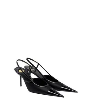 Saint Laurent Renée Satin And Leather Slingback Pumps - Black