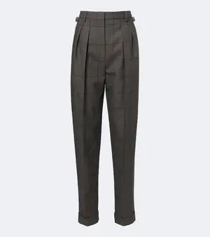 MUGLER Checked Wool Straight Leg Trousers - Brown