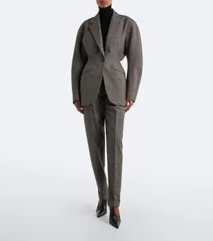 MUGLER Checked Wool Straight Leg Trousers
