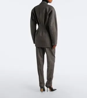 MUGLER Checked Wool Straight Leg Trousers