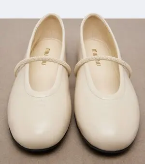 Miu Miu Leather Ballet Flats - White