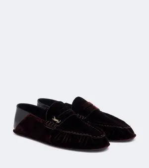 Saint Laurent Le Loafer Velvet Penny Loafers - Burgundy