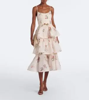 Zimmermann Floral Pleated Tiered Bustier Dress