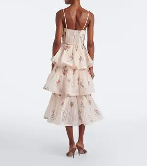 Zimmermann Floral Pleated Tiered Bustier Dress