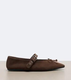 Miu Miu Suede Pointed Toe Ballet Flats With Buckle Fastening