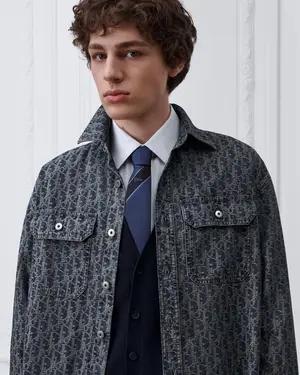Dior Regimental Neck Tie With Jacquard Stripe And Embroidery - Blue Silk