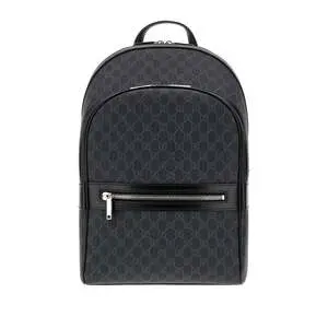 Gucci Gg Supreme Monogram Backpack With Leather Details - Black