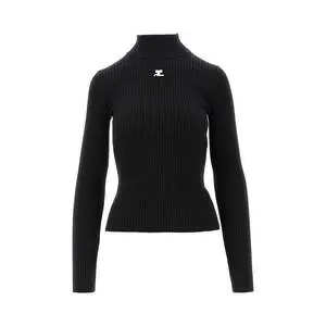 COURREGES Ribbed Mock Neck Sweater - Black