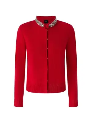 Pinko Wool Blend Cardigan With Embellished Collar