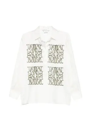 Max Mara Classic Collar Shirt With Embroidered Monogram - Beige