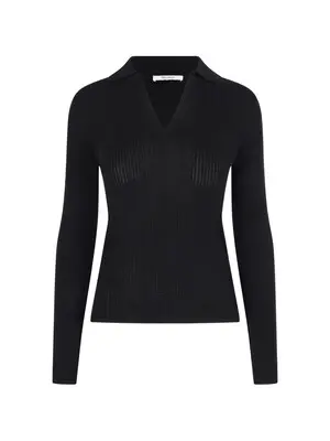 Max Mara Ribbed Knit Collared Sweater - Black