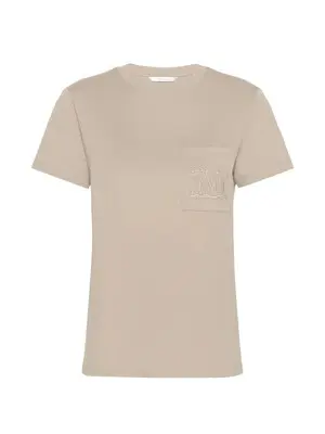 Max Mara Papaya Cotton T-shirt With Embroidered Pocket - Beige