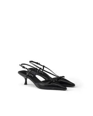 Prada Brushed Leather Slingback Pumps With Metal Buckle
