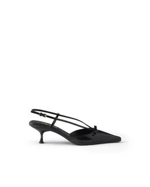 Prada Brushed Leather Slingback Pumps With Metal Buckle