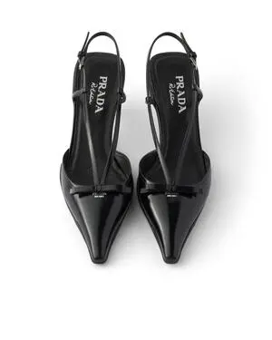 Prada Brushed Leather Slingback Pumps With Metal Buckle