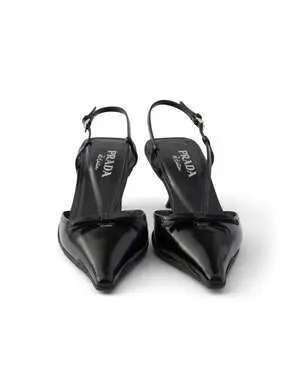 Prada Brushed Leather Slingback Pumps With Metal Buckle