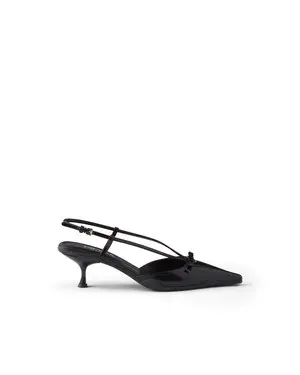 Prada Brushed Leather Slingback Pumps With Metal Buckle