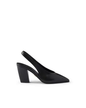 Prada Leather Slingback Pumps With Embossed Logo Detail - Black