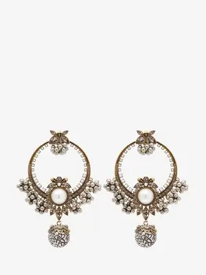 Alexander McQueen Antique Gold And Ed Chandelier Earrings With Crystals And Pearls - Silver-finish