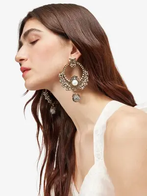 Alexander McQueen Antique Gold And Ed Chandelier Earrings With Crystals And Pearls