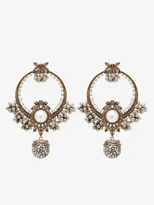 Alexander McQueen Antique Gold And Ed Chandelier Earrings With Crystals And Pearls - Silver-finish