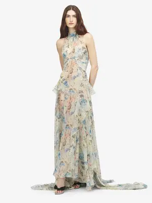 Alexander McQueen Floral Printed Silk Georgette Evening Dress - Multicolor