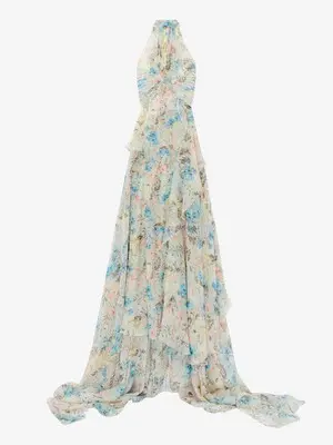 Alexander McQueen Floral Printed Silk Georgette Evening Dress
