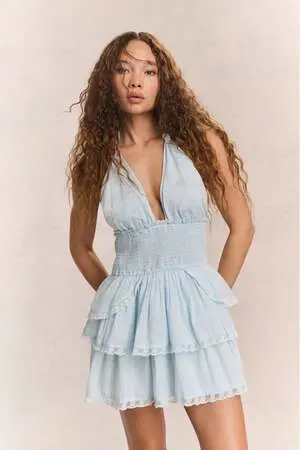 LoveShackFancy Deanna Heritage Halter Mini Dress