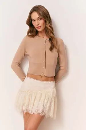 LoveShackFancy Adeanne Cashmere Cardigan With Bow Detail - Toffee
