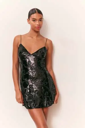 LoveShackFancy Sabeline Sequin Winding Bow Mini Dress