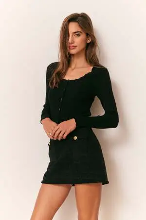 LoveShackFancy Martti Stretch Pointelle Cardigan - Black