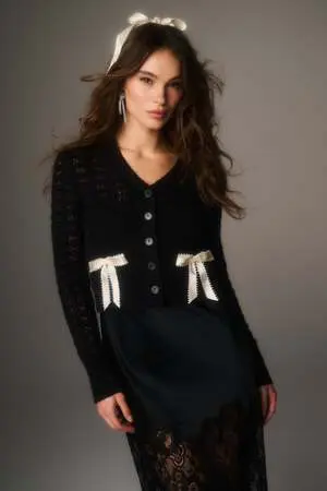 LoveShackFancy Alpaca-blend Bow Cardigan - Midnight Ice