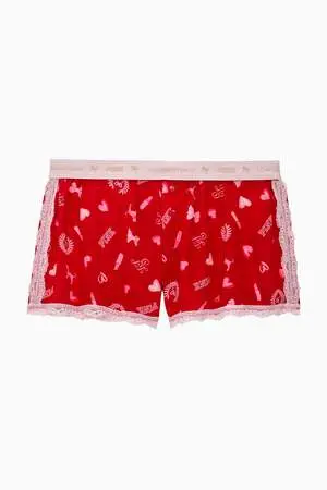 LoveShackFancy Pink Boxy Shorts With Lace Trim