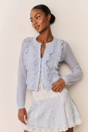 LoveShackFancy Melisse Eyelet Ruffle Cardigan