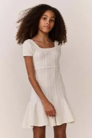 LoveShackFancy Tween Daffron Stretch Pointelle Dress - White Tea