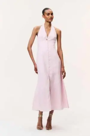 LoveShackFancy Lovis Linen Halter Maxi Dress