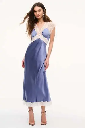 LoveShackFancy Vella Silk-blend Lace Maxi Dress - Weathered Blue
