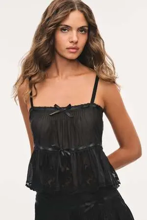 LoveShackFancy Vesperine Silk Habotai Camisole - Black