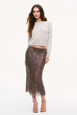 LoveShackFancy Kian Metallic Lace Midi Skirt